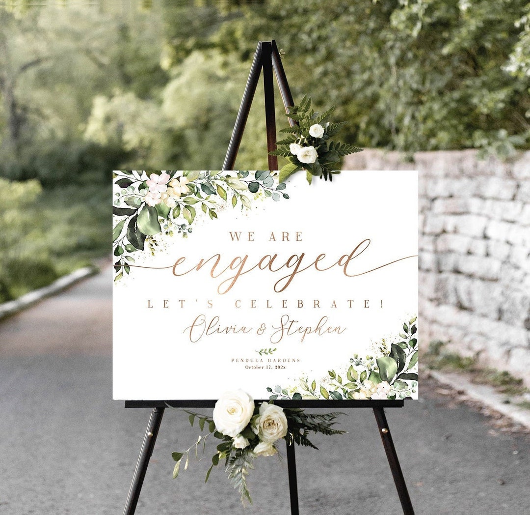 Engagement Welcome Sign, Engagement Party Sign, Greenery Engagement ...