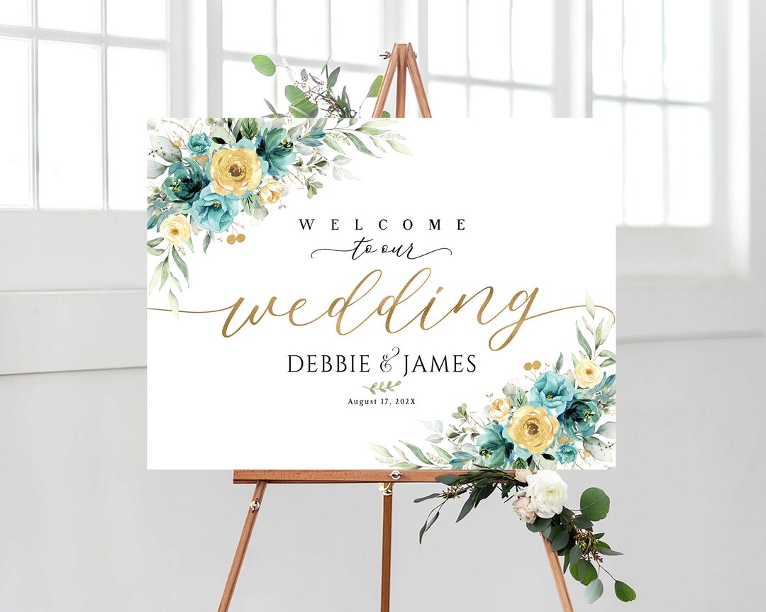 Teal and Gold Wedding Sign, Wedding Welcome Sign, Wedding Signs ...