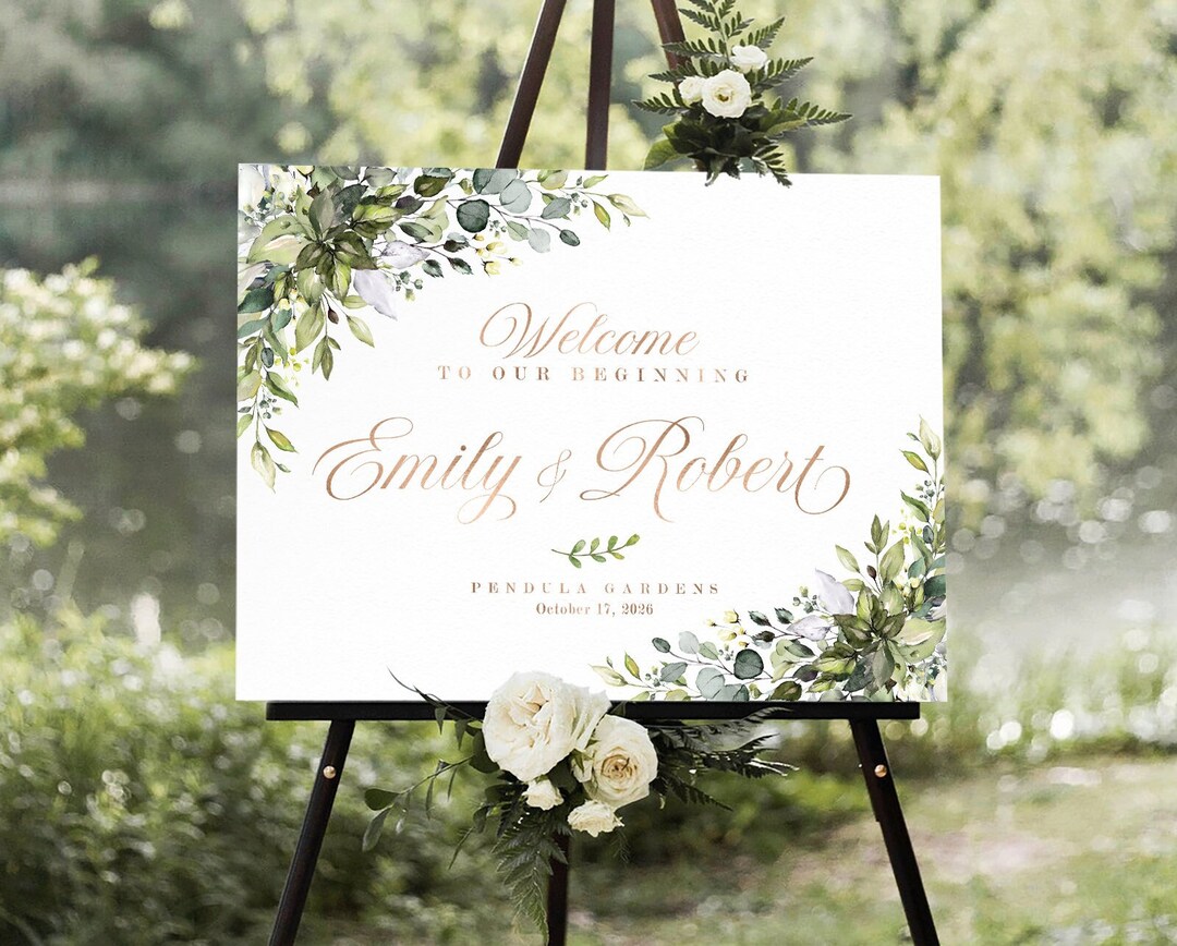 Greenery Wedding Sign, Wedding Welcome Sign, Wedding Signs, Rustic ...
