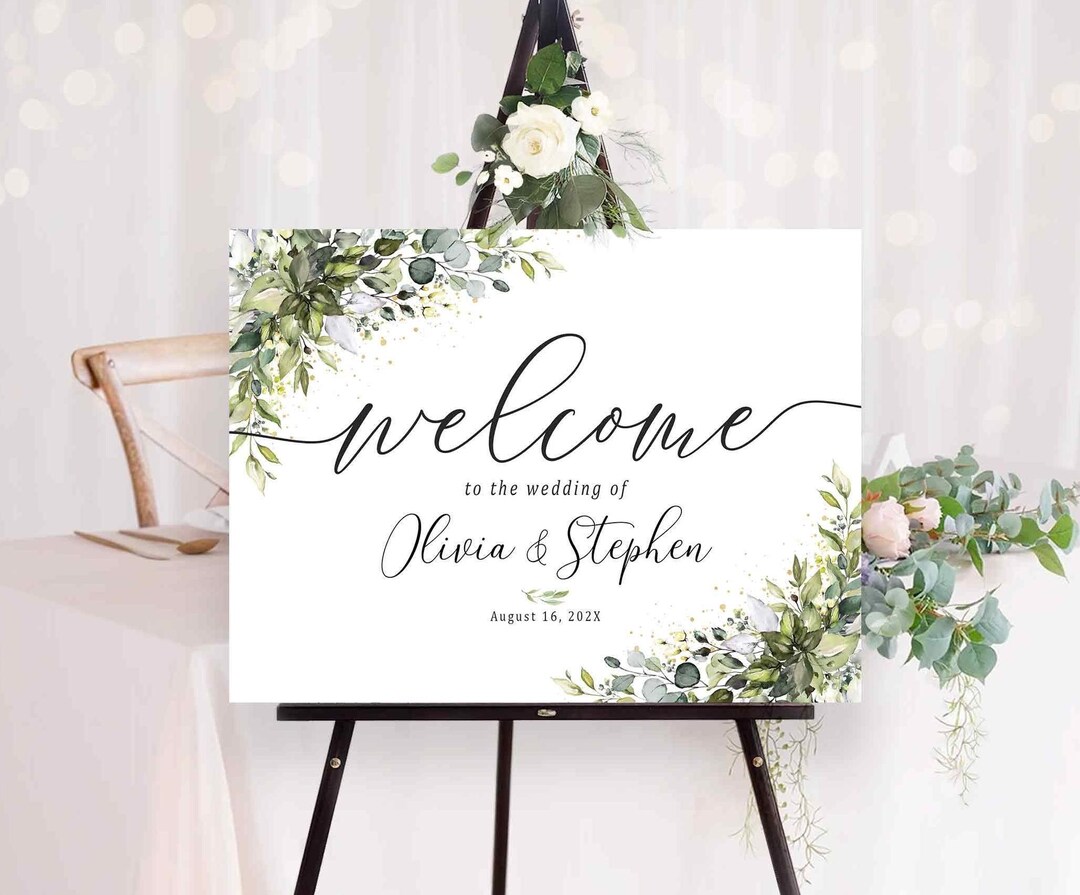 Greenery Wedding Sign, Greenery Welcome Sign, Wedding Welcome Sign ...