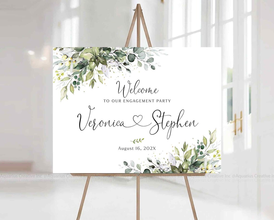 Engagement Welcome Sign, Engagement Party Sign, Greenery Engagement ...
