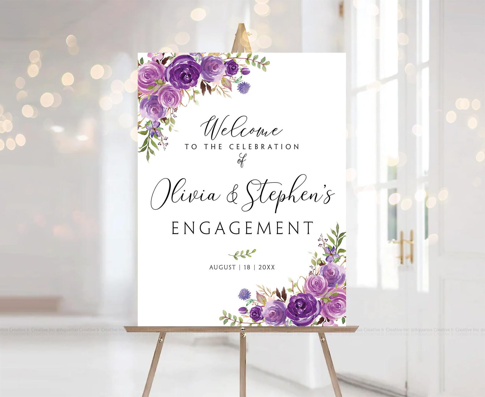 Engagement Welcome Sign, Engagement Party Sign, Purple Engagement Decor ...