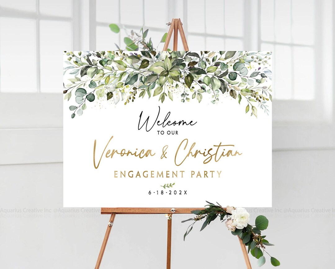 Engagement Party Sign, Engagement Welcome Sign, Greenery Engagement ...