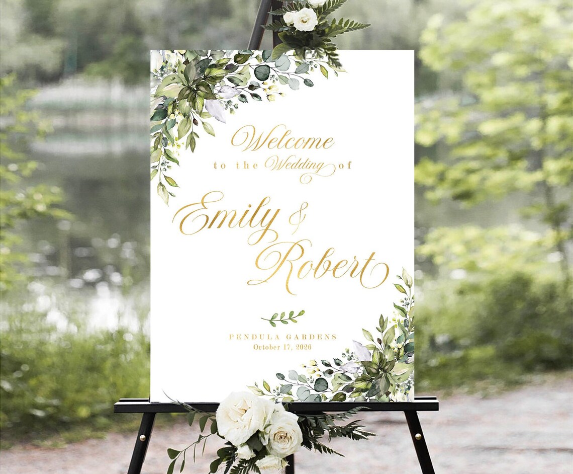 Greenery Wedding Greenery Welcome Sign Wedding Welcome Sign | Etsy