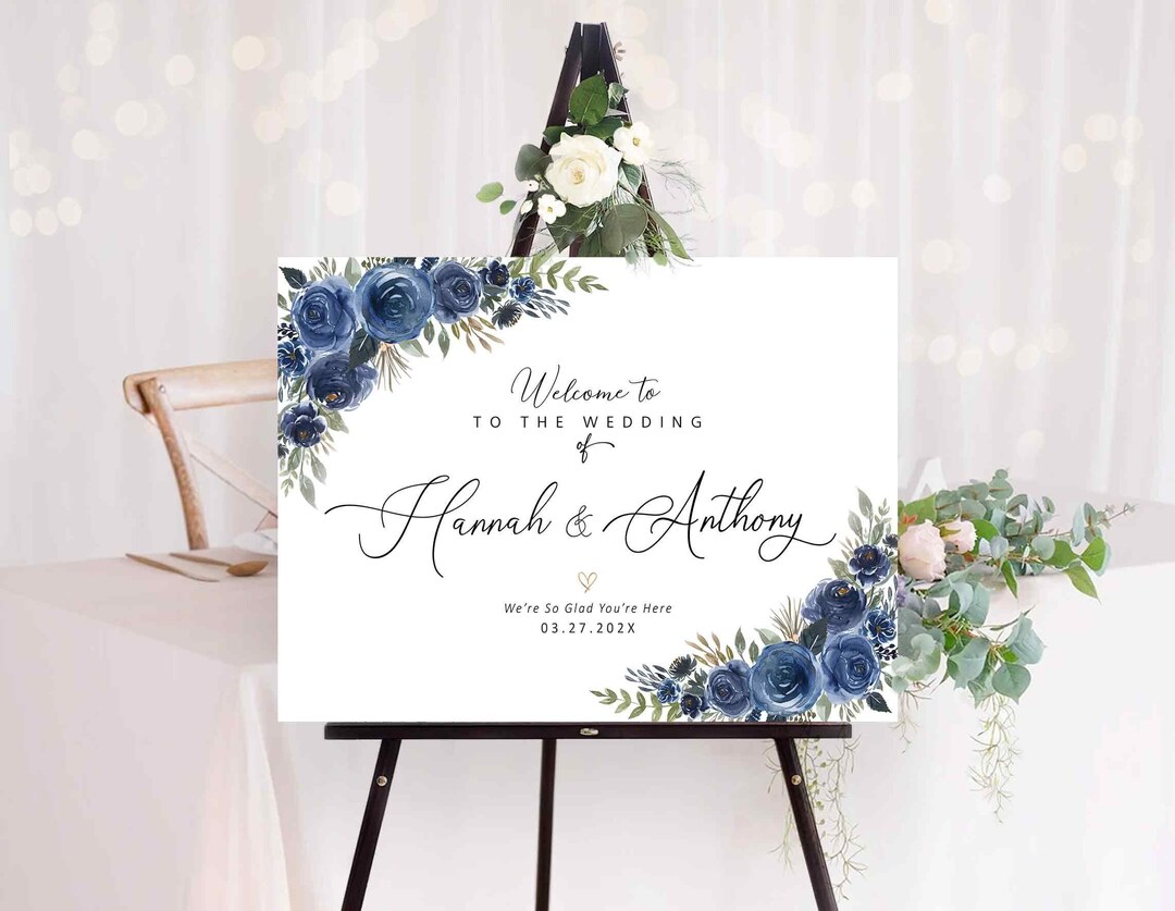 Wedding Welcome Sign, Wedding Signs, Navy Blue Wedding Decor, Wedding ...