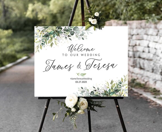 Wedding Welcome Sign Greenery Wedding Sign Greenery Welcome - Etsy