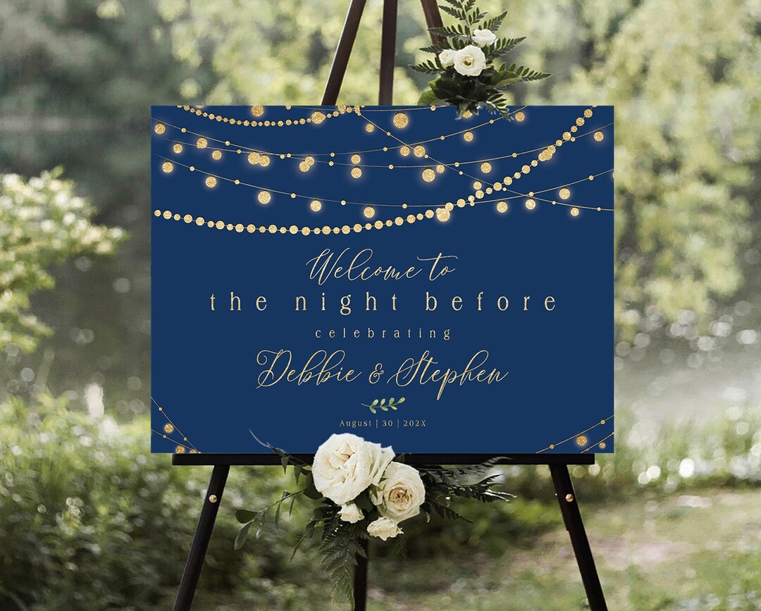 Rehearsal Dinner Sign, Wedding Rehearsal Sign, Navy and Gold Wedding ...