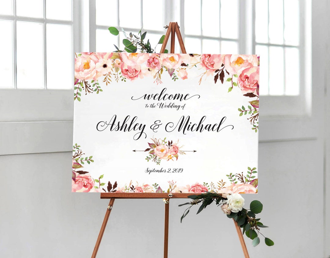 Wedding Welcome Sign, Reception Sign, Welcome Wedding Sign, Floral ...