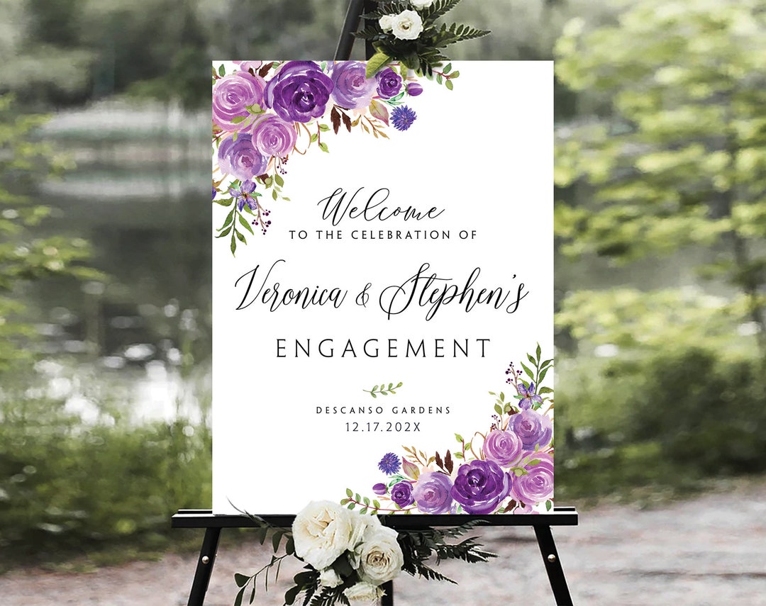Engagement Welcome Sign, Engagement Party Sign, Purple Engagement Decor ...