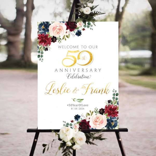 50th Anniversary Gold Navy Invitations - Etsy