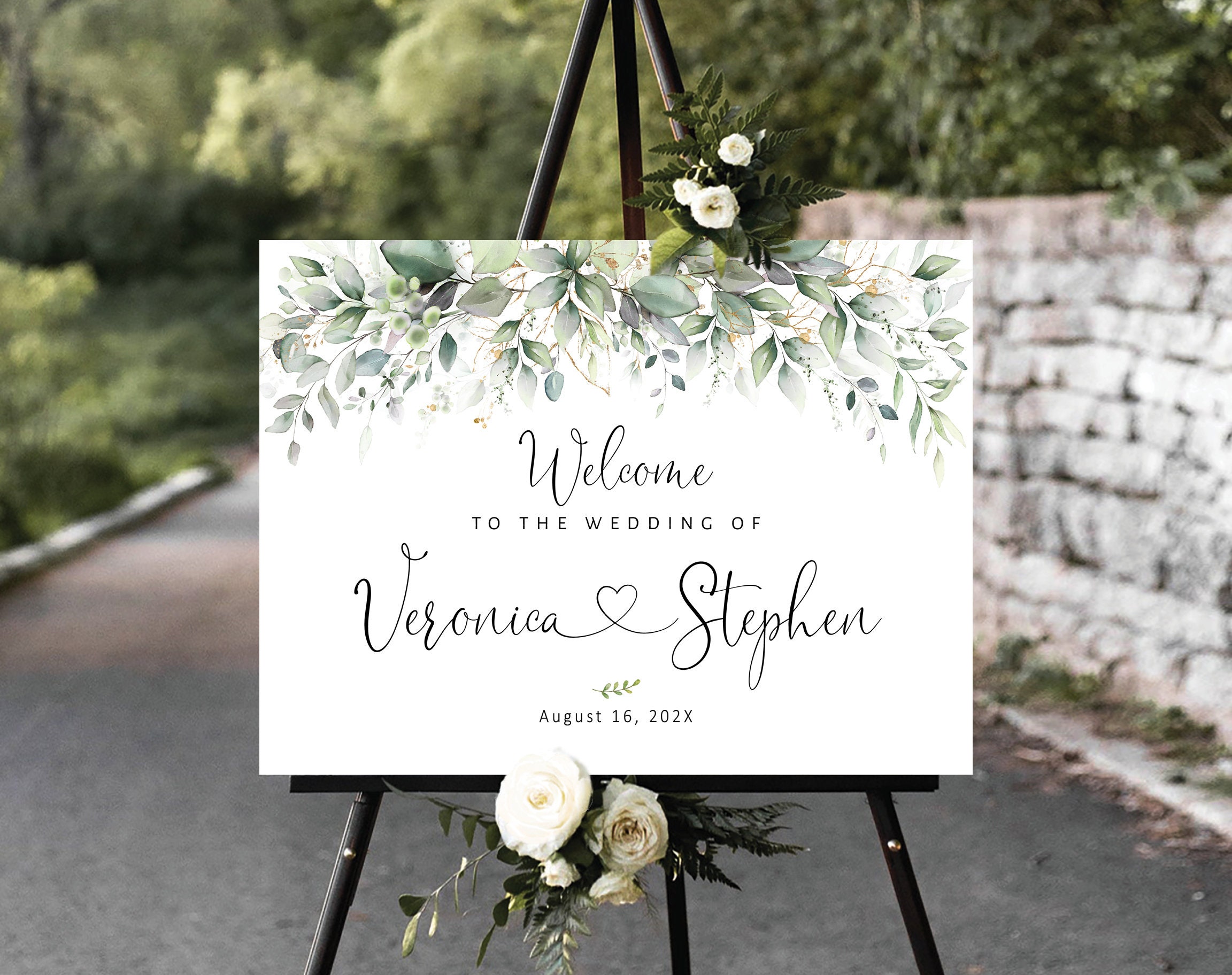 Wedding Welcome Sign, Greenery Wedding Sign, Wedding Signs, Greenery ...