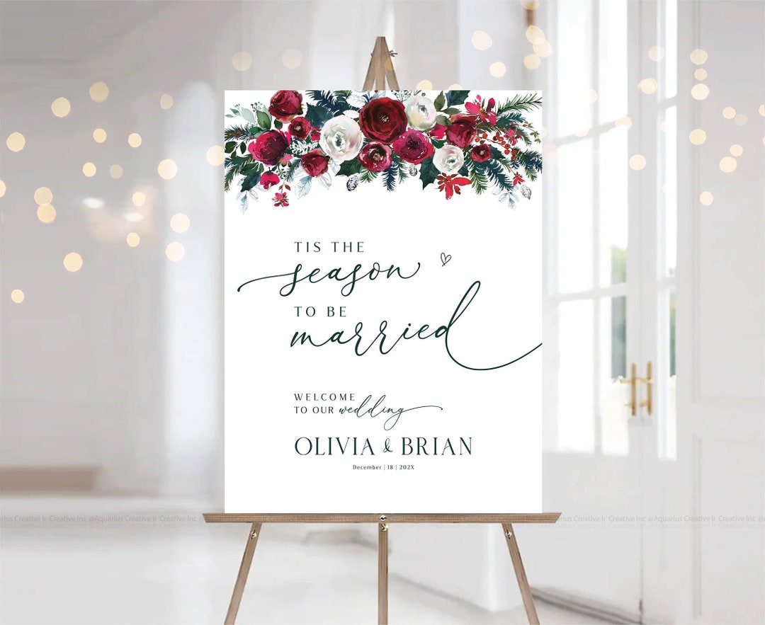 Christmas Wedding, Christmas Wedding Sign, Holly, Rose Berries ...