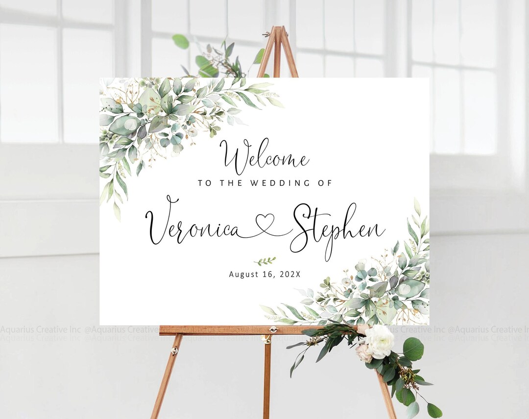 Wedding Welcome Sign, Greenery Wedding Sign, Wedding Signs, Greenery ...