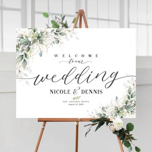 Greenery Wedding Sign, Greenery Welcome Sign, Wedding Welcome Sign ...