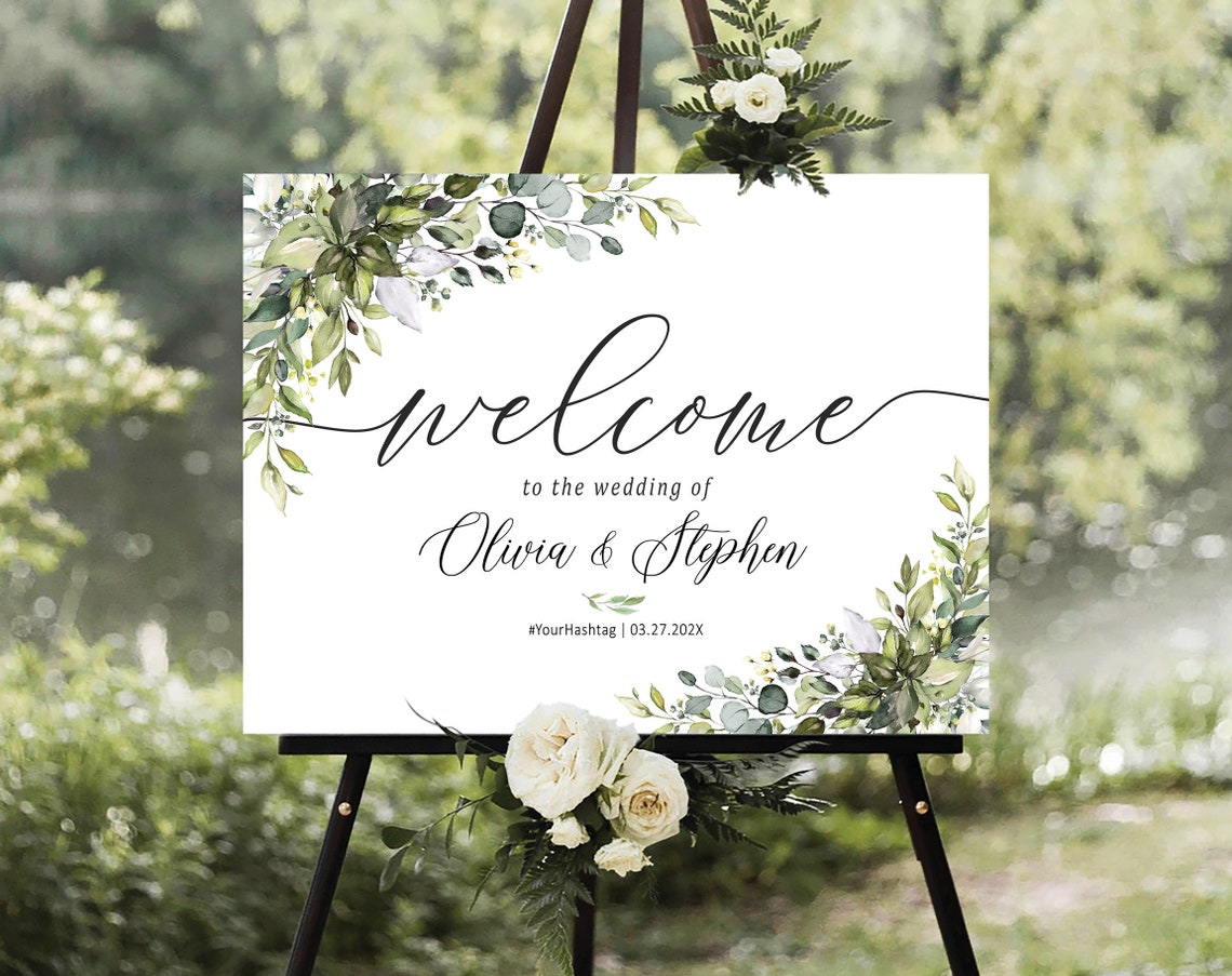 Greenery Wedding Sign Greenery Welcome Sign Wedding Welcome - Etsy