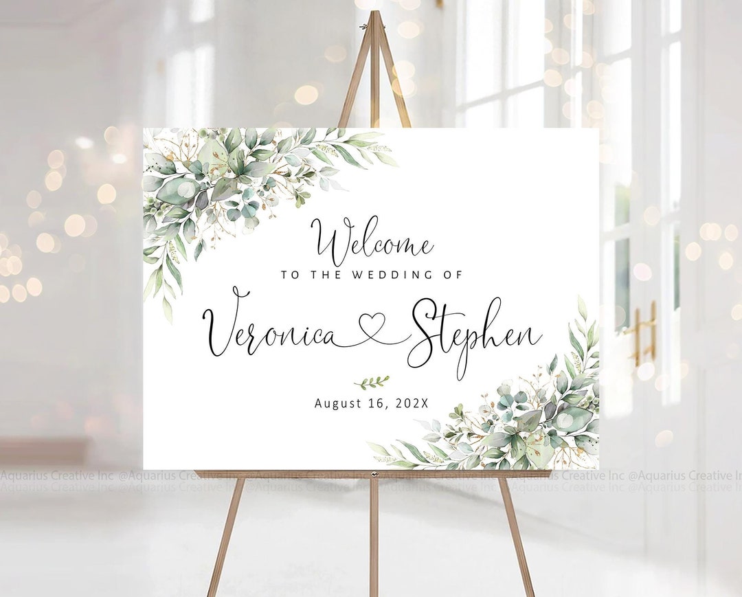 Wedding Welcome Sign, Greenery Wedding Sign, Wedding Signs, Greenery ...