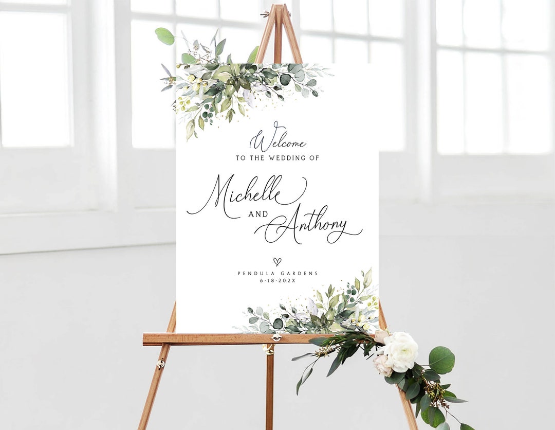 Wedding Welcome Sign, Greenery Wedding Sign, Greenery Wedding Decor ...