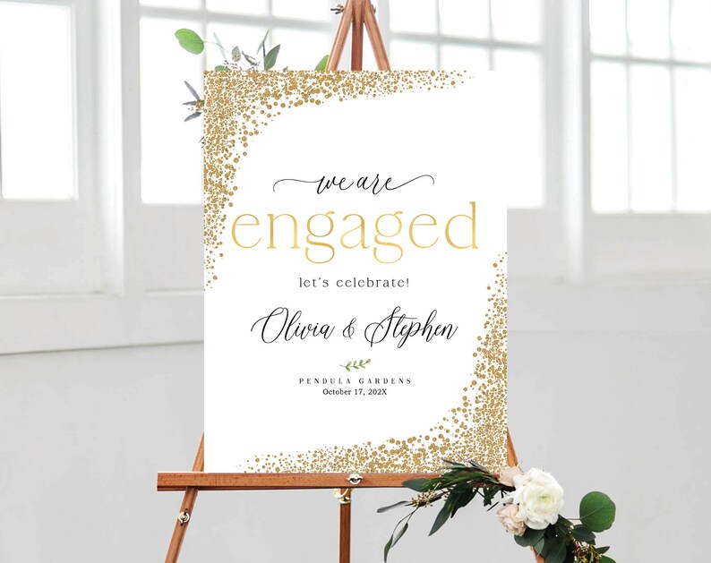Engagement Welcome Sign Engagement Party Sign Gold Polka - Etsy