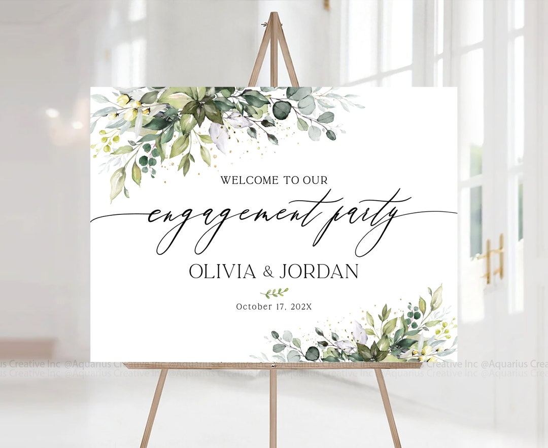 Engagement Party Sign, Engagement Welcome Sign, Greenery Engagement ...
