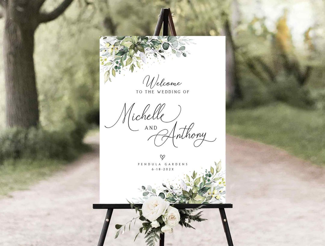 Wedding Welcome Sign, Greenery Wedding Sign, Greenery Wedding Decor ...