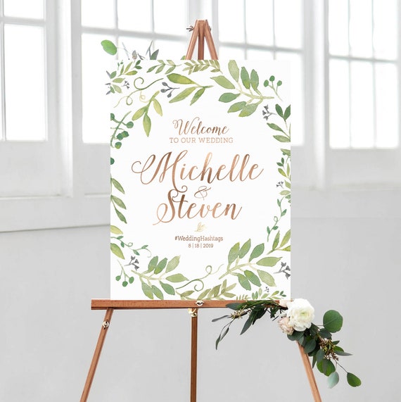 Greenery Wedding Sign Wedding Welcome Sign Wedding Sign | Etsy
