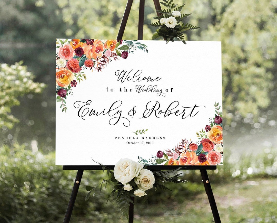 Wedding Welcome Sign, Fall Wedding Sign, Rustic Wedding Sign, Coral ...