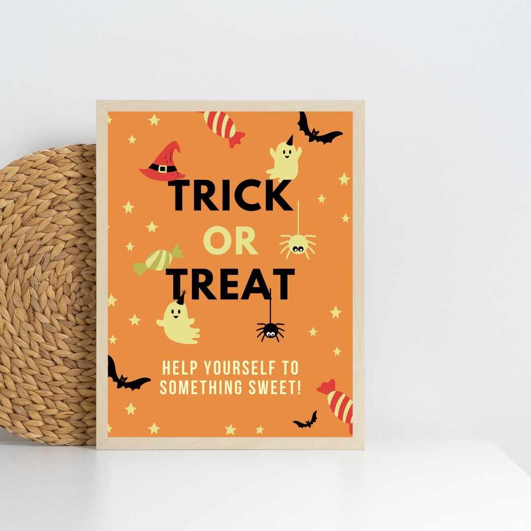 Trick or Treat Sign Digital, Halloween Take a Treat Sign, Printable ...