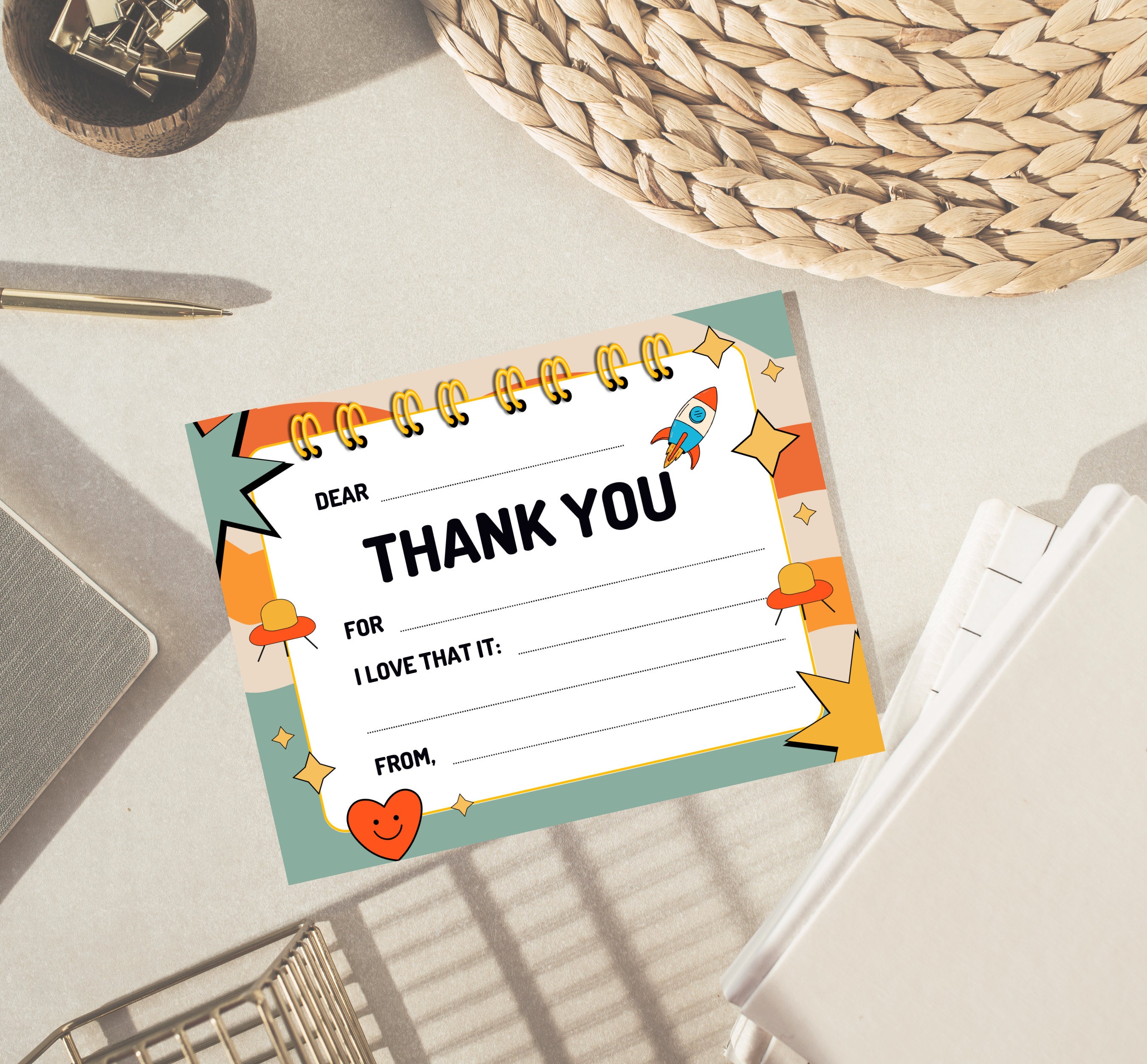 Rocket Ship Birthday, Printable Kids Thank You Note, Fill in the Blank ...