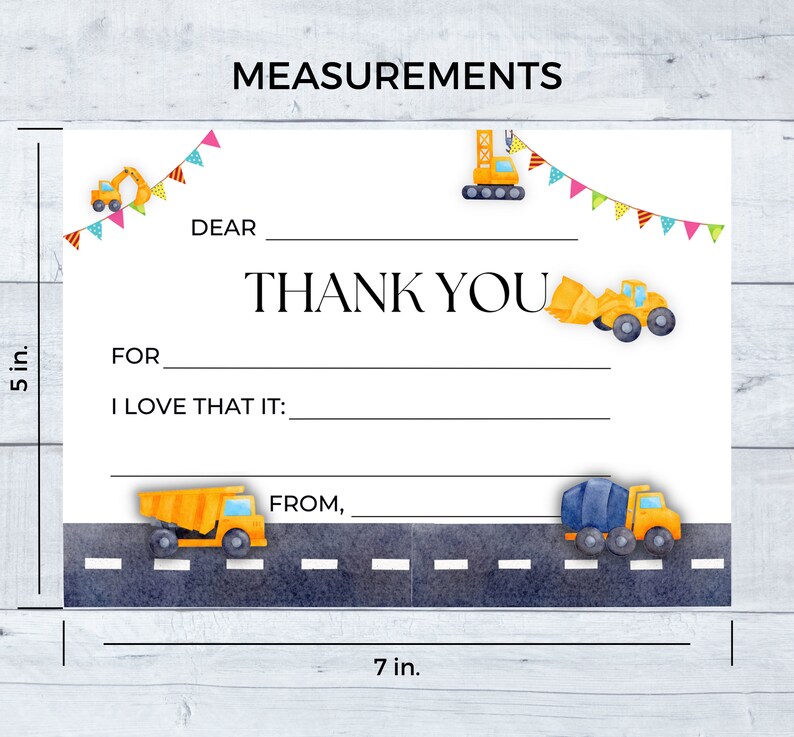 Construction Birthday Thank You, Construction Thank You Card, Printable ...