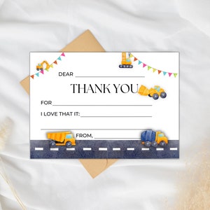 Construction Birthday Thank You, Construction Thank You Card, Printable ...
