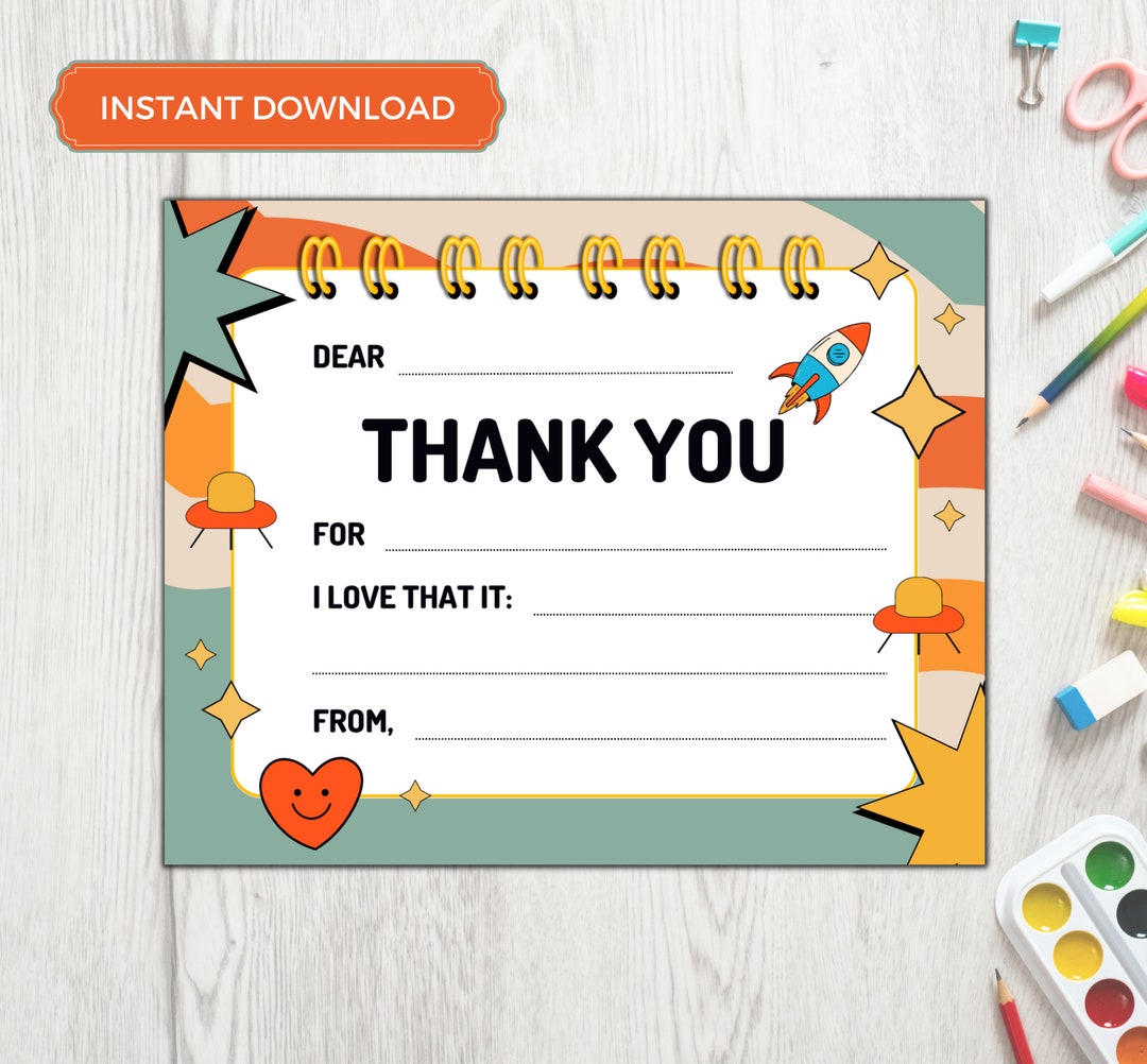 Printable Kids Thank You Note, Fill in the Blank Thank You Cards ...