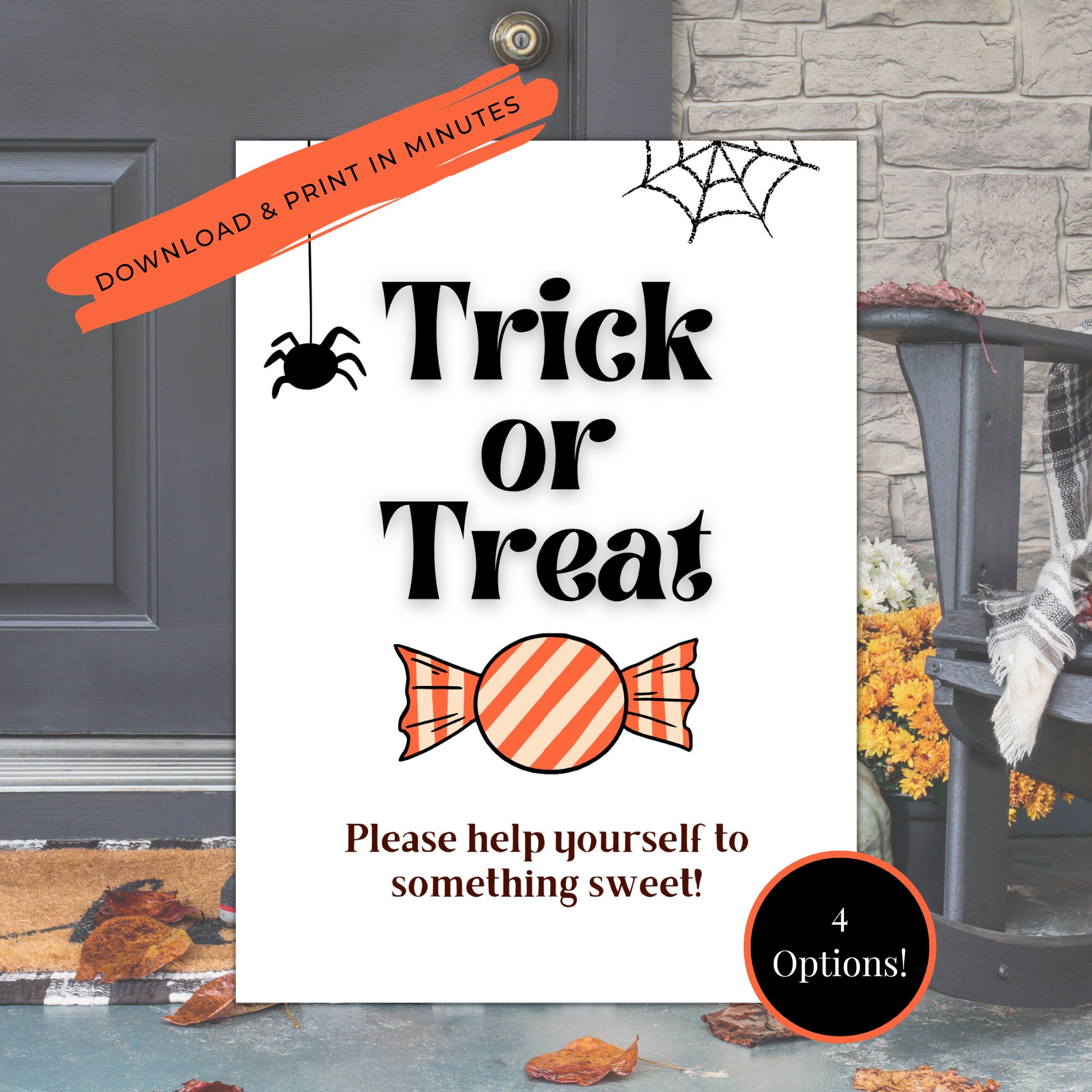 Halloween Take a Treat Sign, Printable Halloween Porch Sign, Happy ...