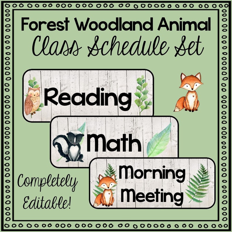 Editable Forest Woodland Class Schedule Decor Set - Etsy