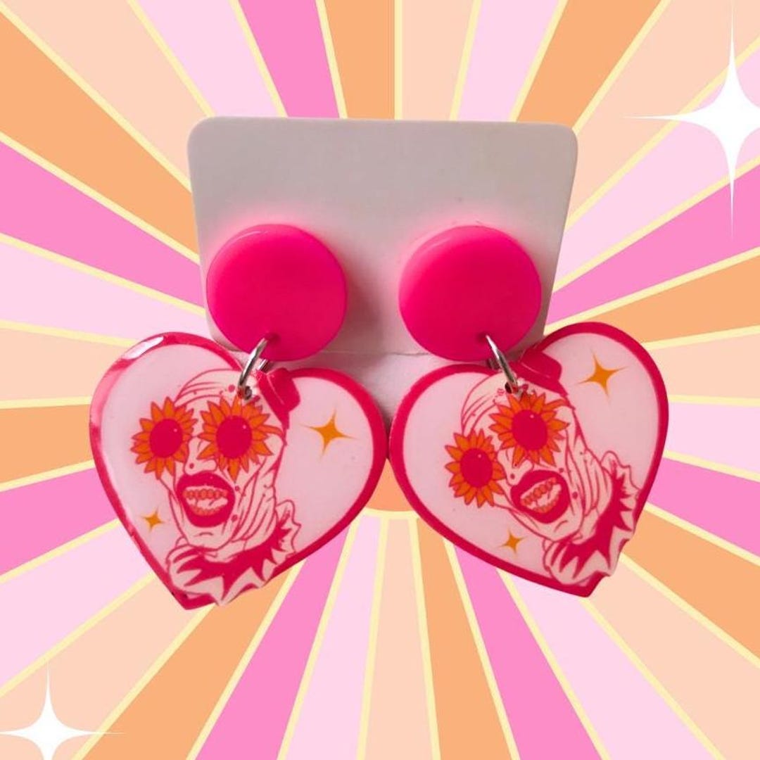 Terrifier Earrings, Art the Clown, Terrifier Pink, Pink Horror, Groovy ...