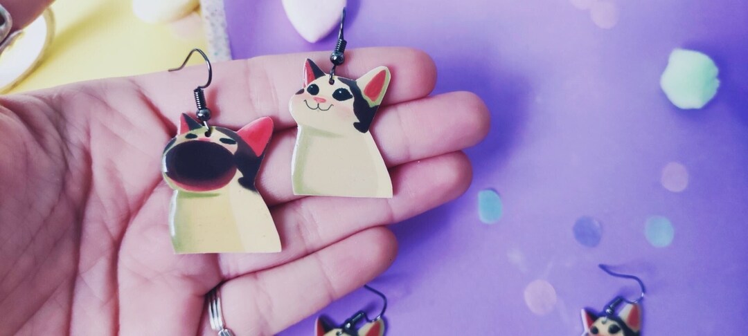 Cat Meme, Funny Earrings, Meme Earrings, Meme Cat Popping, Pop Cat Song ...