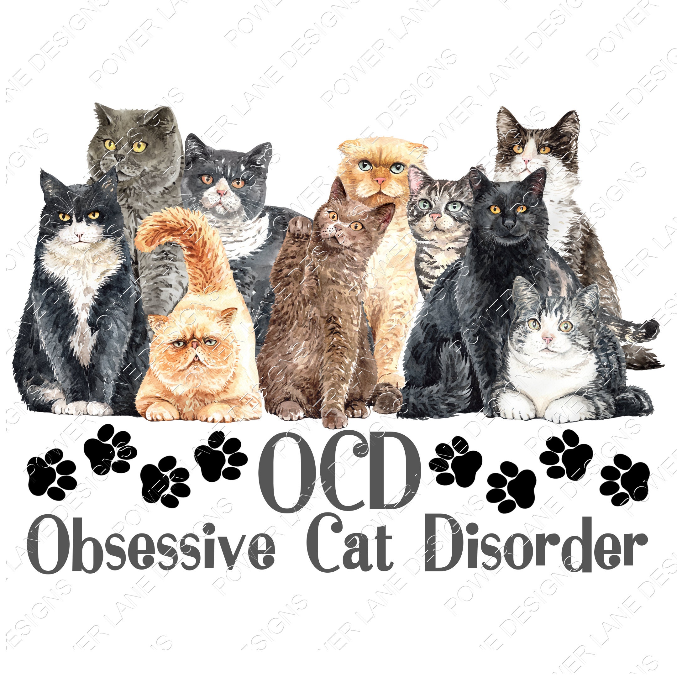 Watercolor Sublimation Design OCD Obsessive Cat Disorder | Etsy