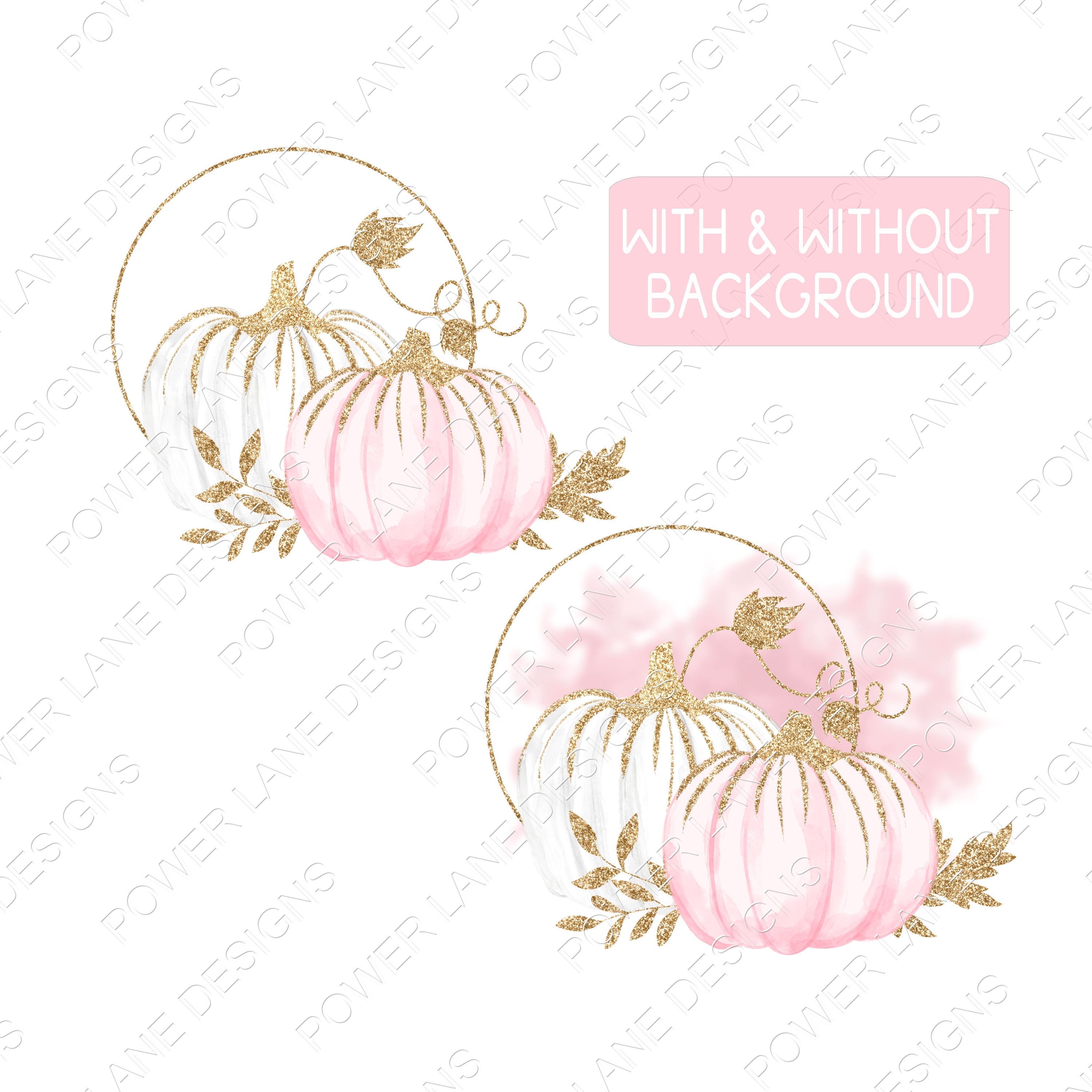 Fall Pumpkin, Pink White Pumpkins W Gold Glitter, Autumn Design ...