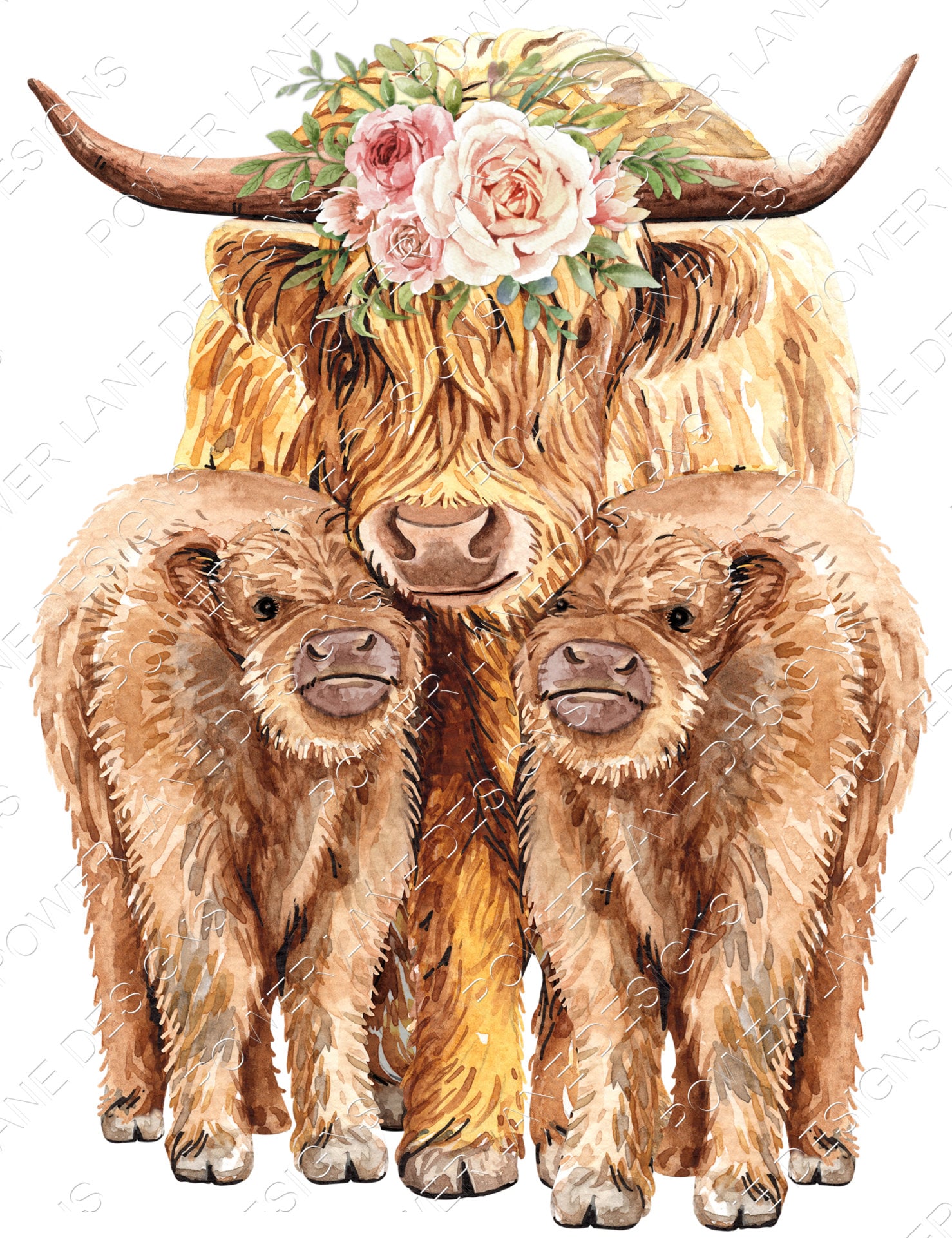 Highland Cow and Calf Twins Farmhouse Girl Boy Flower - Etsy