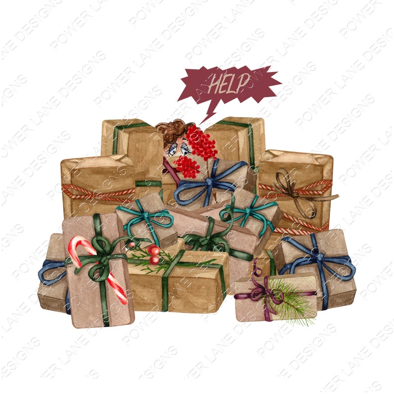 Watercolor - Christmas - Woman Buried Under Packages - Funny ...