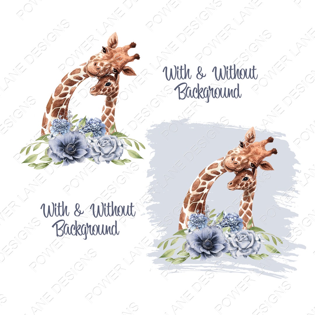 Blue Giraffe Giraffes - Mother and Baby - Nursery - Mother's Day - PNG ...