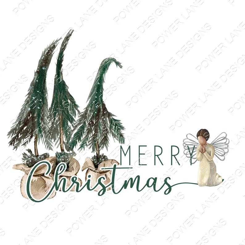 Merry Christmas Sublimation Design, Wood Angel Praying, Pine Tree ...