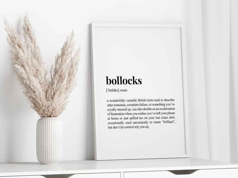 Bollocks Definition Print, Sarcastic Dictionary Poster, Funny Home ...