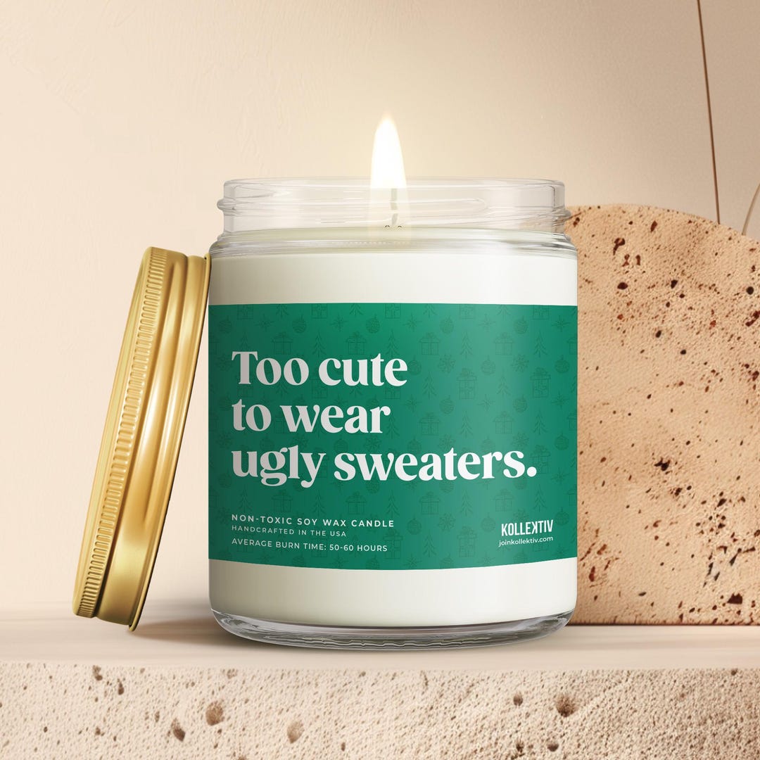 Too Cute to Wear Ugly Sweaters Candle, Funny Holiday Candle, Secret ...