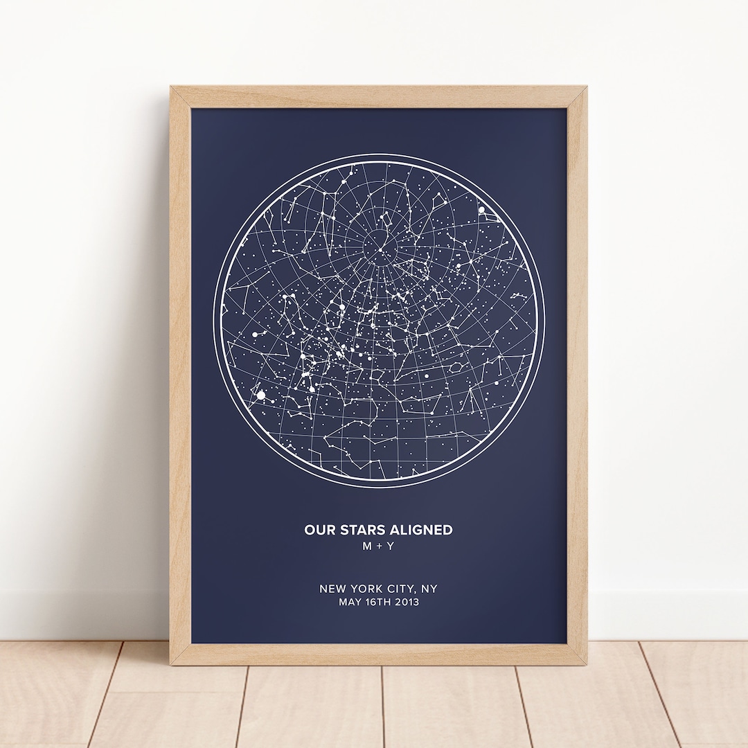 Custom Night Sky Print, Framed Star Map by Date, Anniversary Gifts for ...