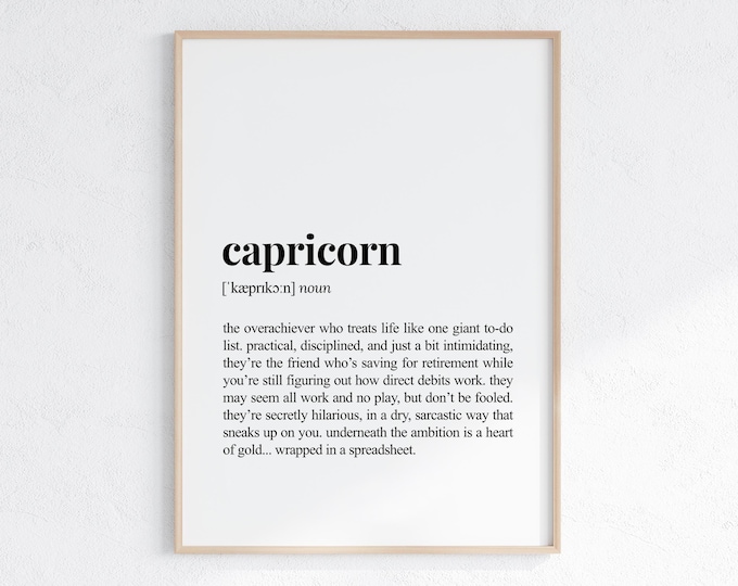 Capricorn Definition Print, Dictionary Poster, Quote Wall Art ...