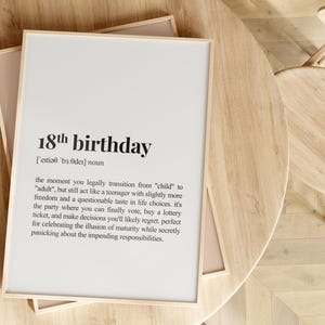 18th Birthday Definition Print, Sarcastic Dictionary Poster, Funny 18th ...