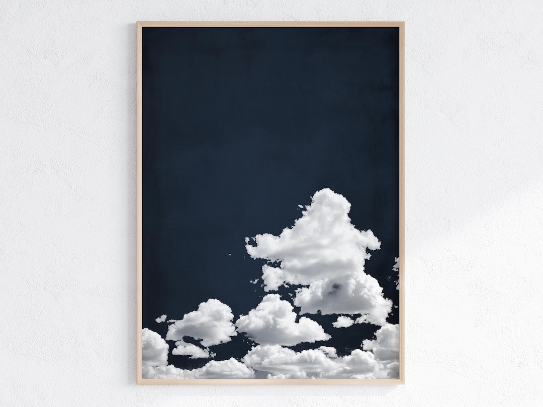 Navy Blue Cloud Wall Art, Minimalist Indigo Blue Wall Art, Abstract Art ...