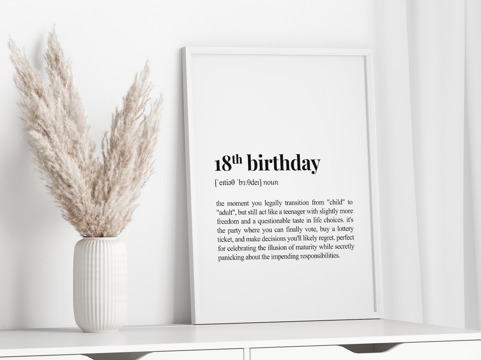 18th Birthday Definition Print, Sarcastic Dictionary Poster, Funny 18th ...
