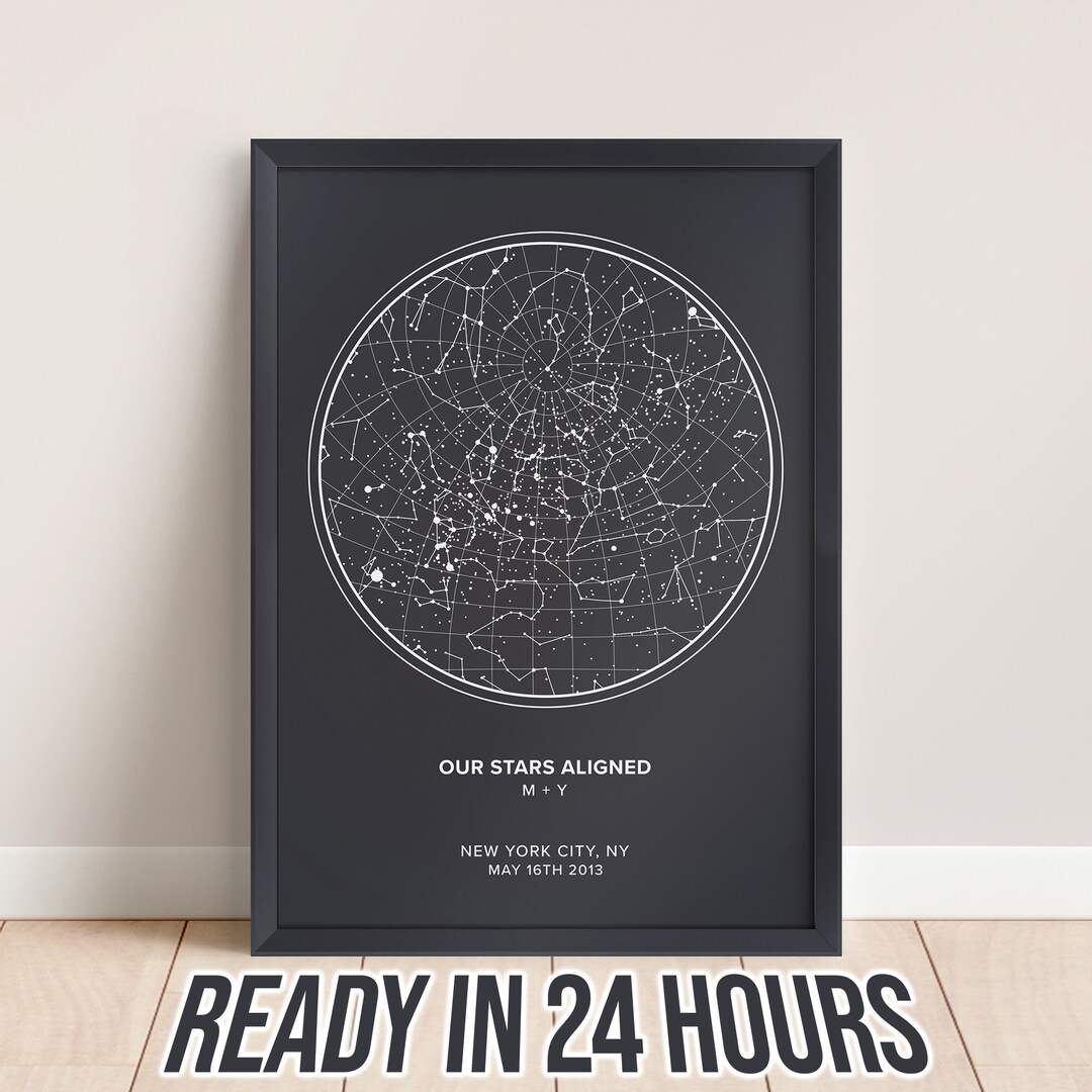 Digital Star Map by Date, Custom Night Sky Print, Personalised ...