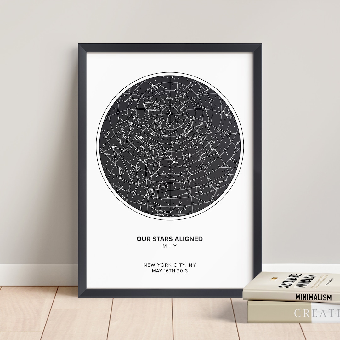 Custom Star Map by Date, Framed Night Sky Print, Engagement Gift for ...